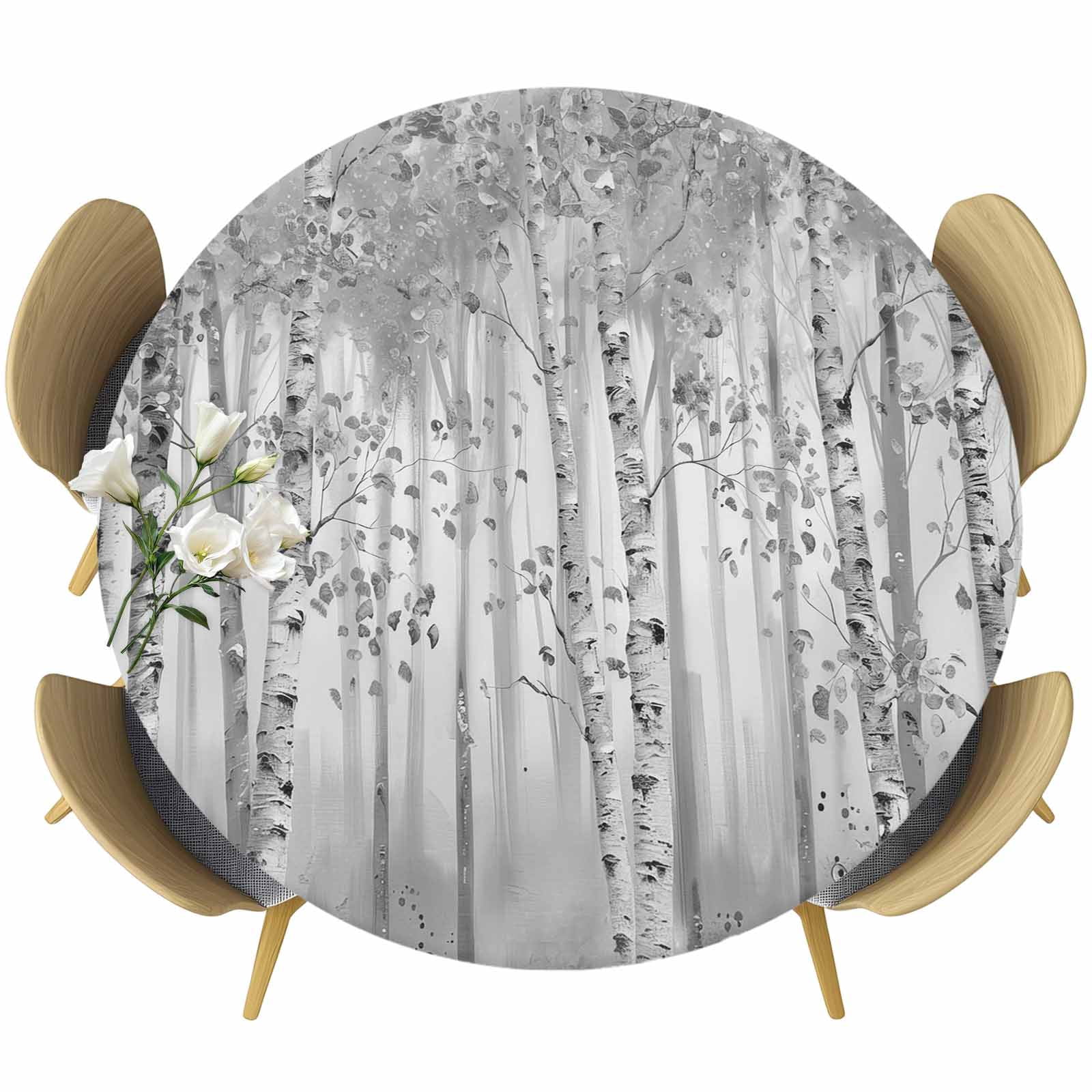 Gray Grey Forest Table Cloth, Round Fitted Tablecloths with Elastic ...