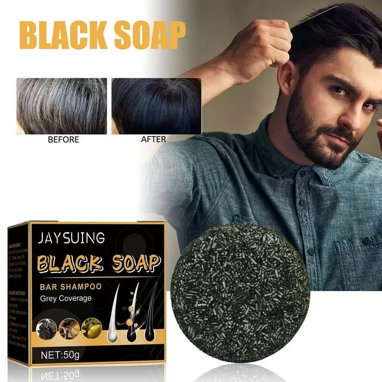 Gray Hair Coverage Shampoo Bar For Men, Organic Grey Reverse Bar ...