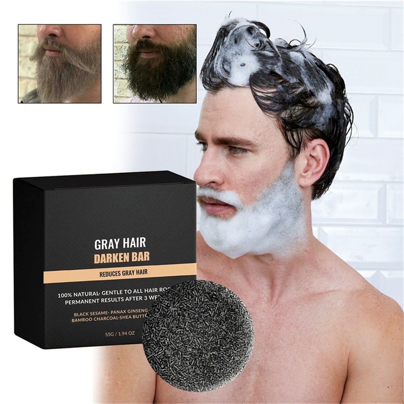 Gray Hair Coverage Soap, Natural Hair Darkening Shampoo Bar, Gray ...