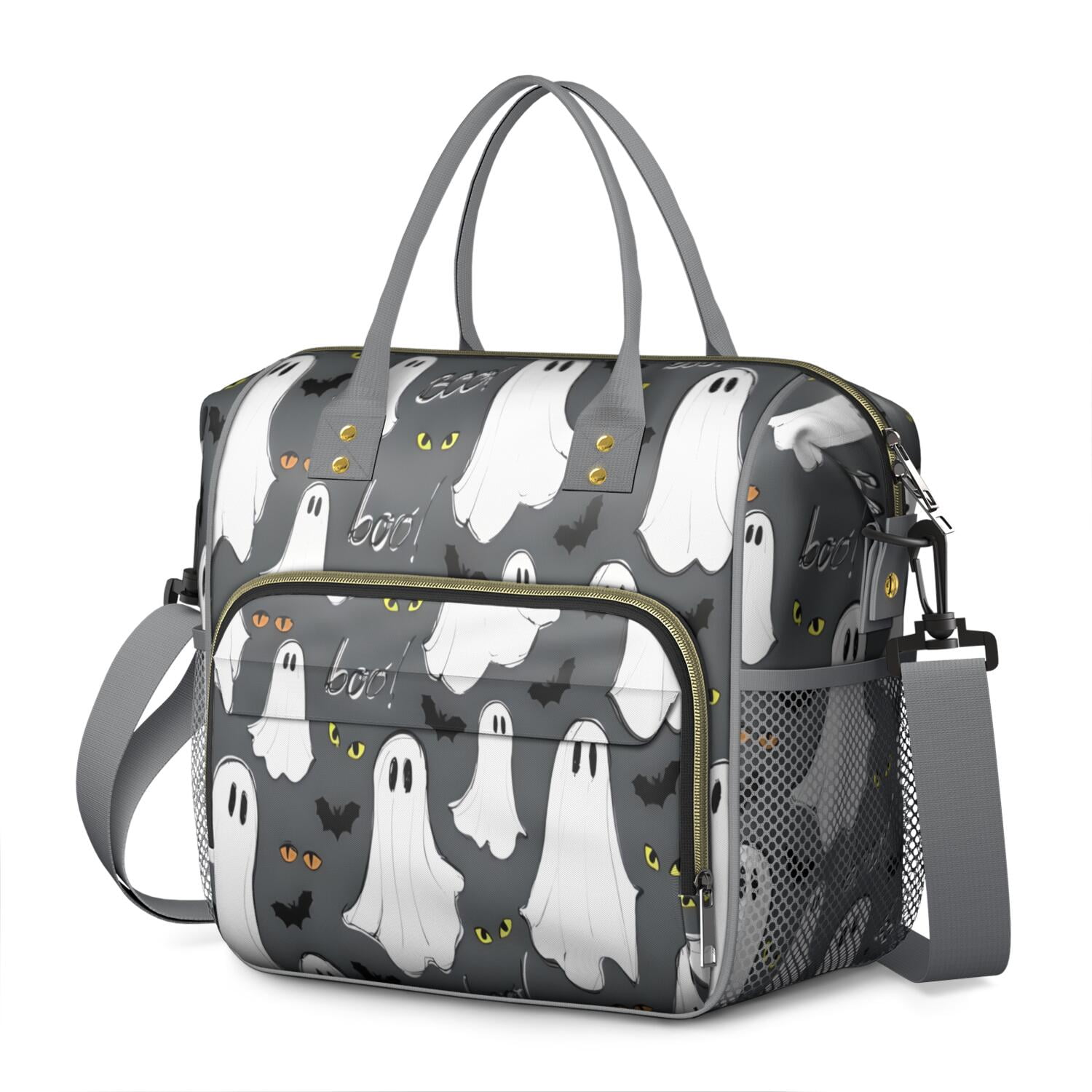 Gray Halloween Ghosts Bats and Boo Womens Lunch Box for Work,Insulated ...