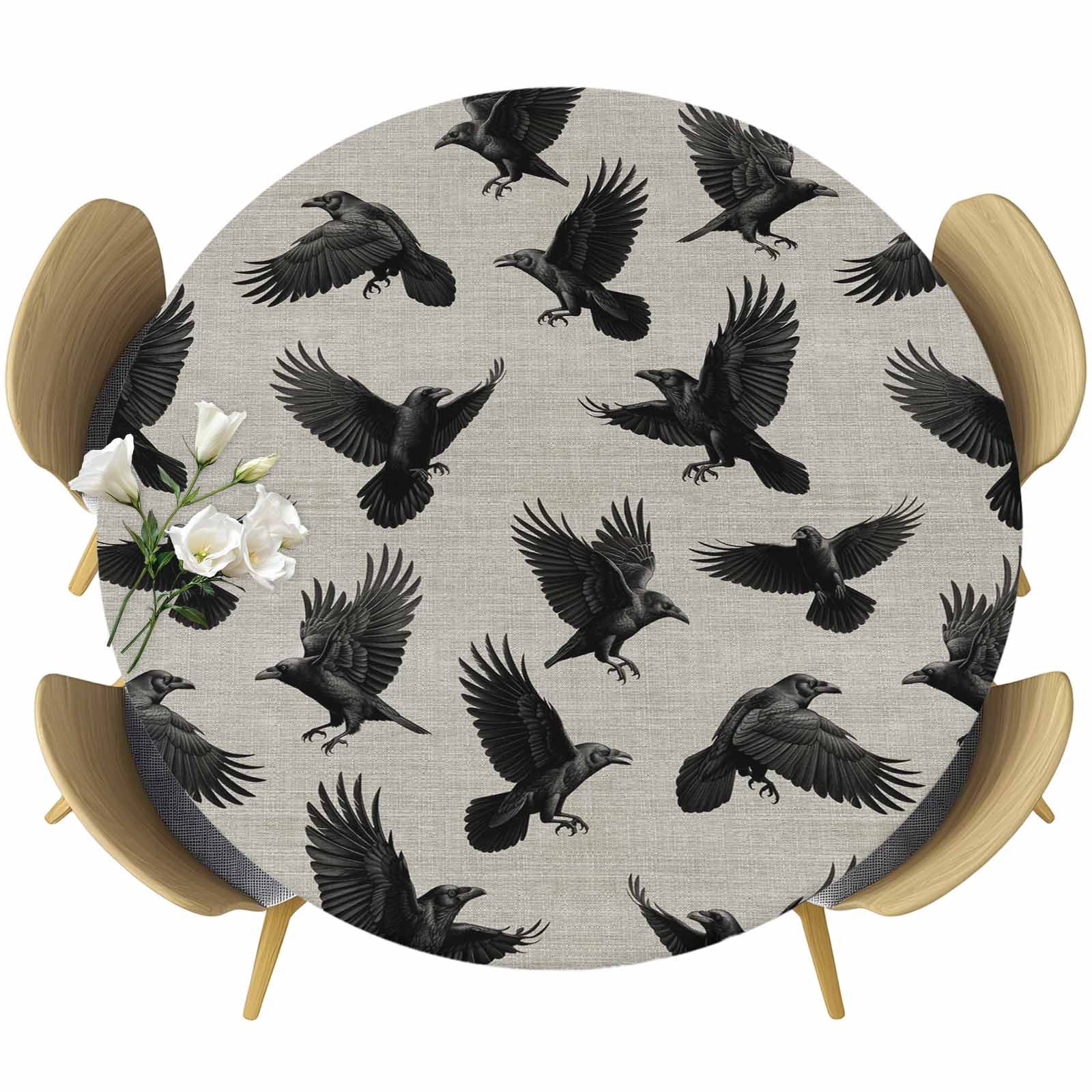 Gray Halloween Round Tablecloth, Fitted Table Cover with Elastic for 55 ...