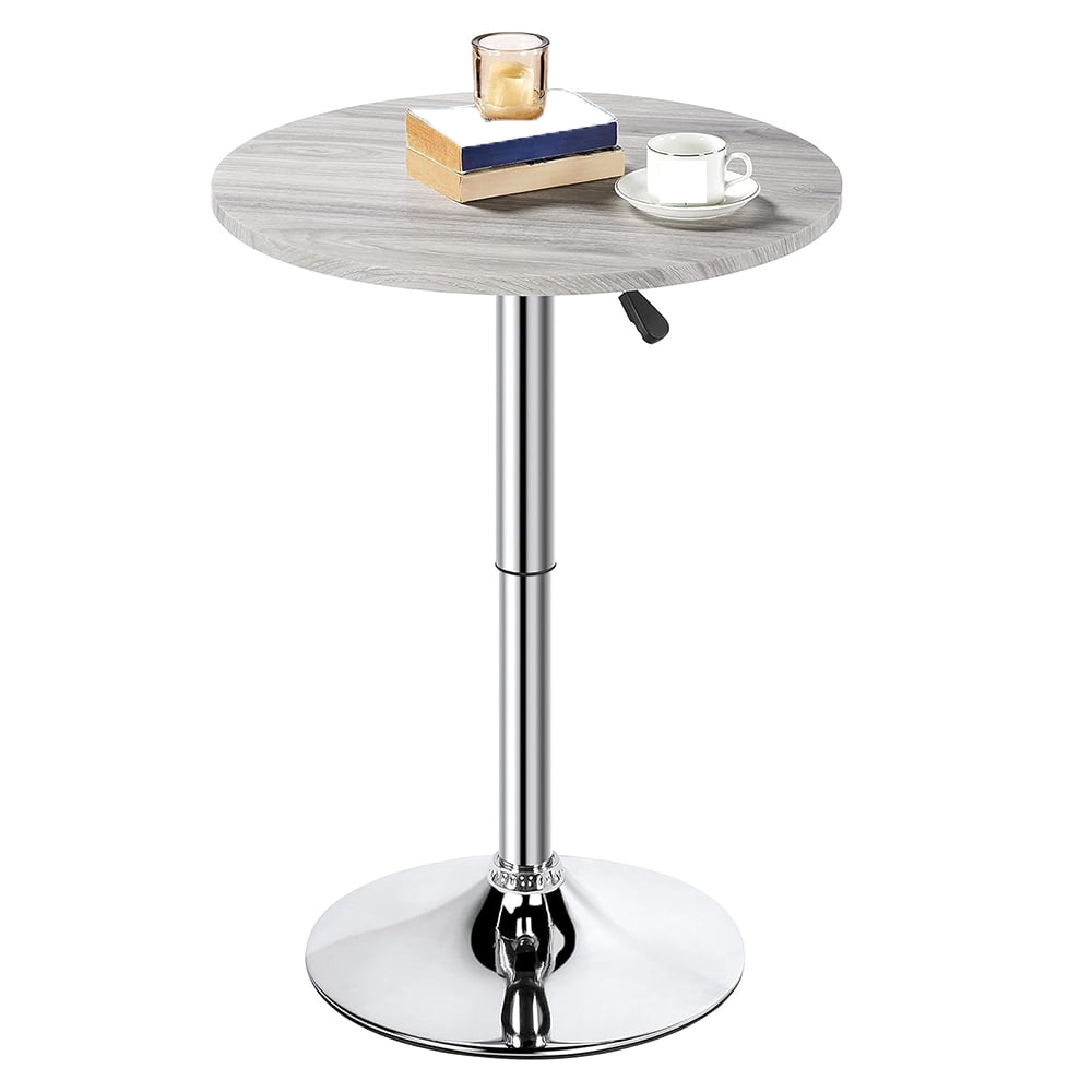 Gray Height Adjustable Round Pub Table Counter Bar Height MDF Top Table ...