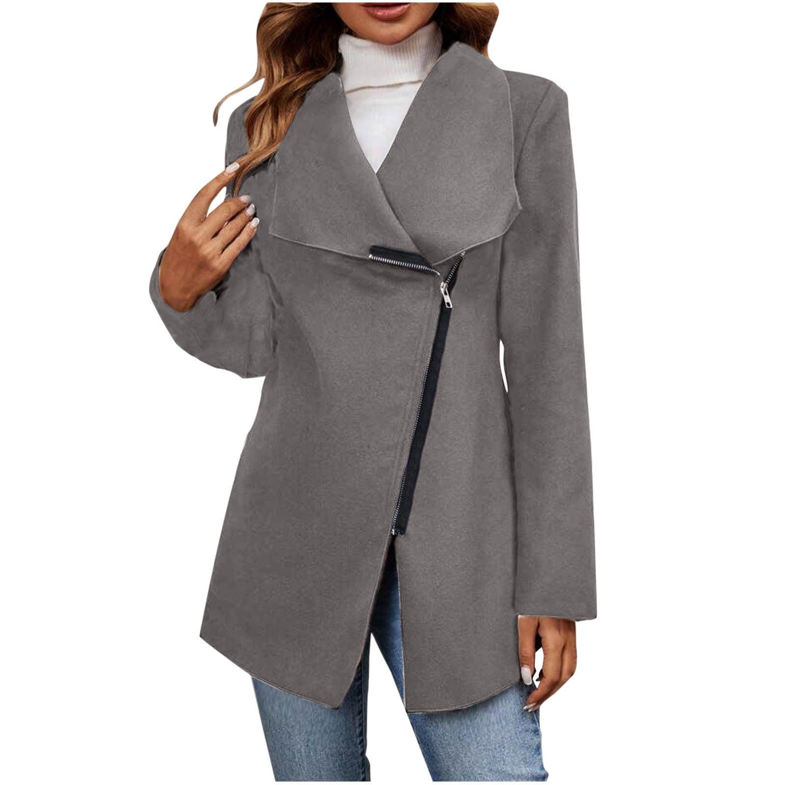 Gray High Neck Fleece Lined Wool for Women Fall Winter Long Sleeve ...