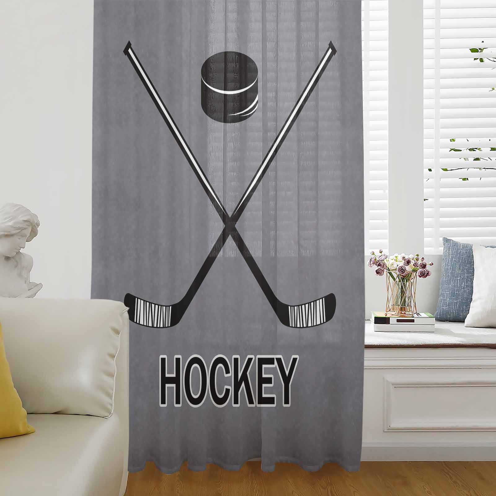 Gray Hockey Semi Sheer Curtains Drapes for Living Room, Bedroom, French ...