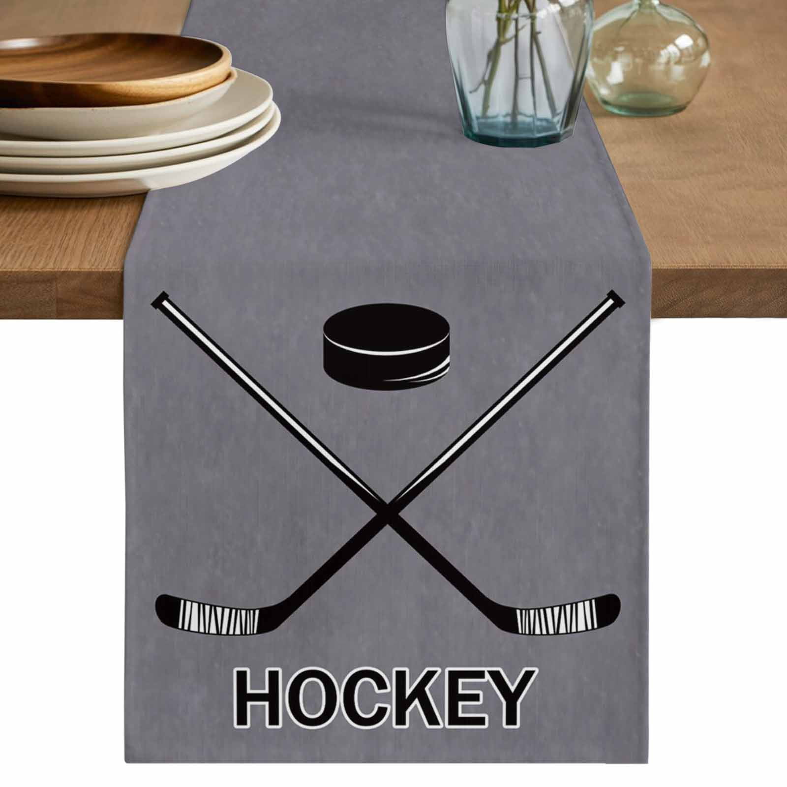 Gray Hockey Table Runner 72 Inches, Modern Art Vintage Hockey Ball ...