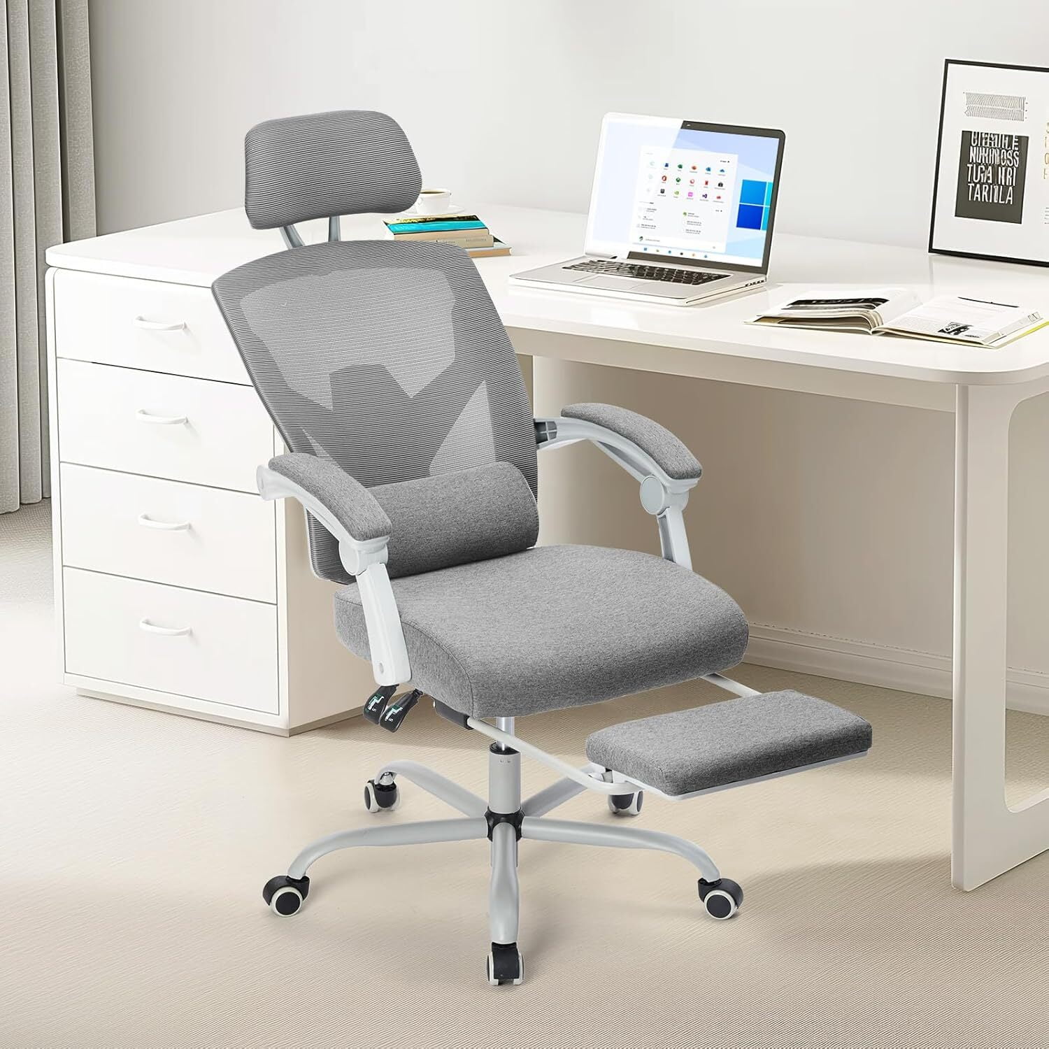 Gray Home Office Desk Chair Reclining High Back Mesh Swivel Rolling ...