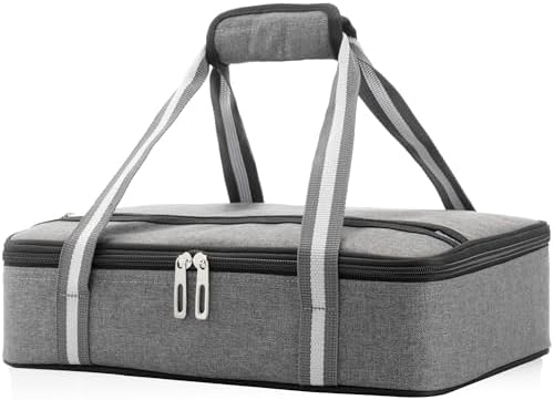 Gray Insulated Casserole Carrier for Hot or Cold Food, Lasagna Holder ...
