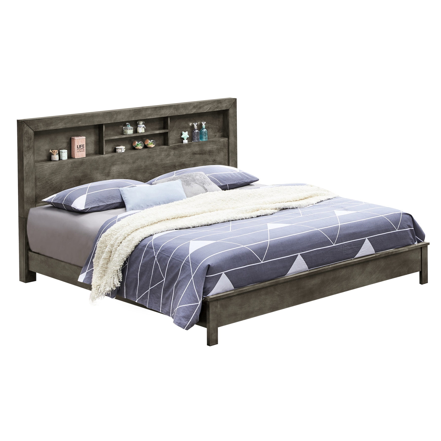 Gray King Bed with Transitional Design | 48"H Height for Relax | Easy ...