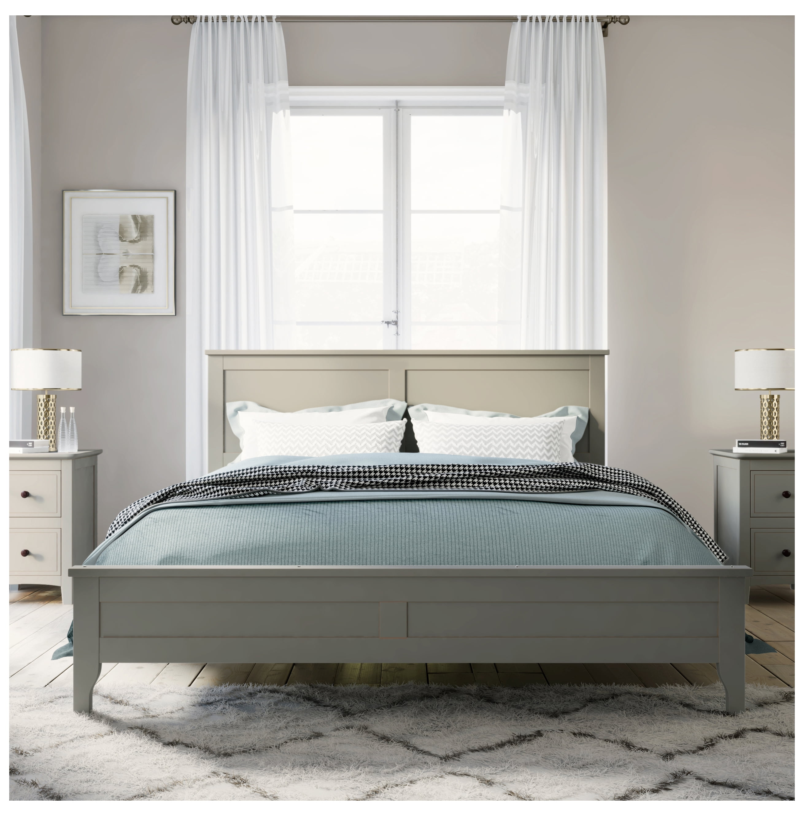 Gray King Platform Bed - Solid Wood & MDF King Size Bed Frame, No Box ...