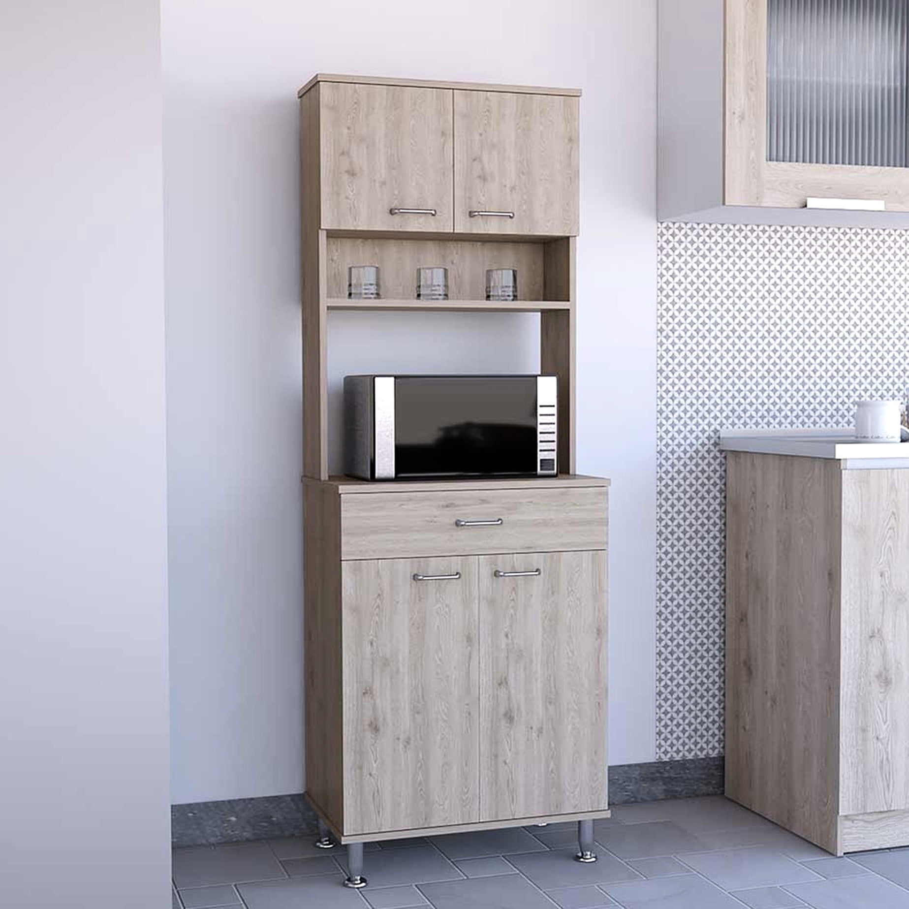 Gray Kitchen Pantry | Closed and Open Storage for Pots and Spices ...