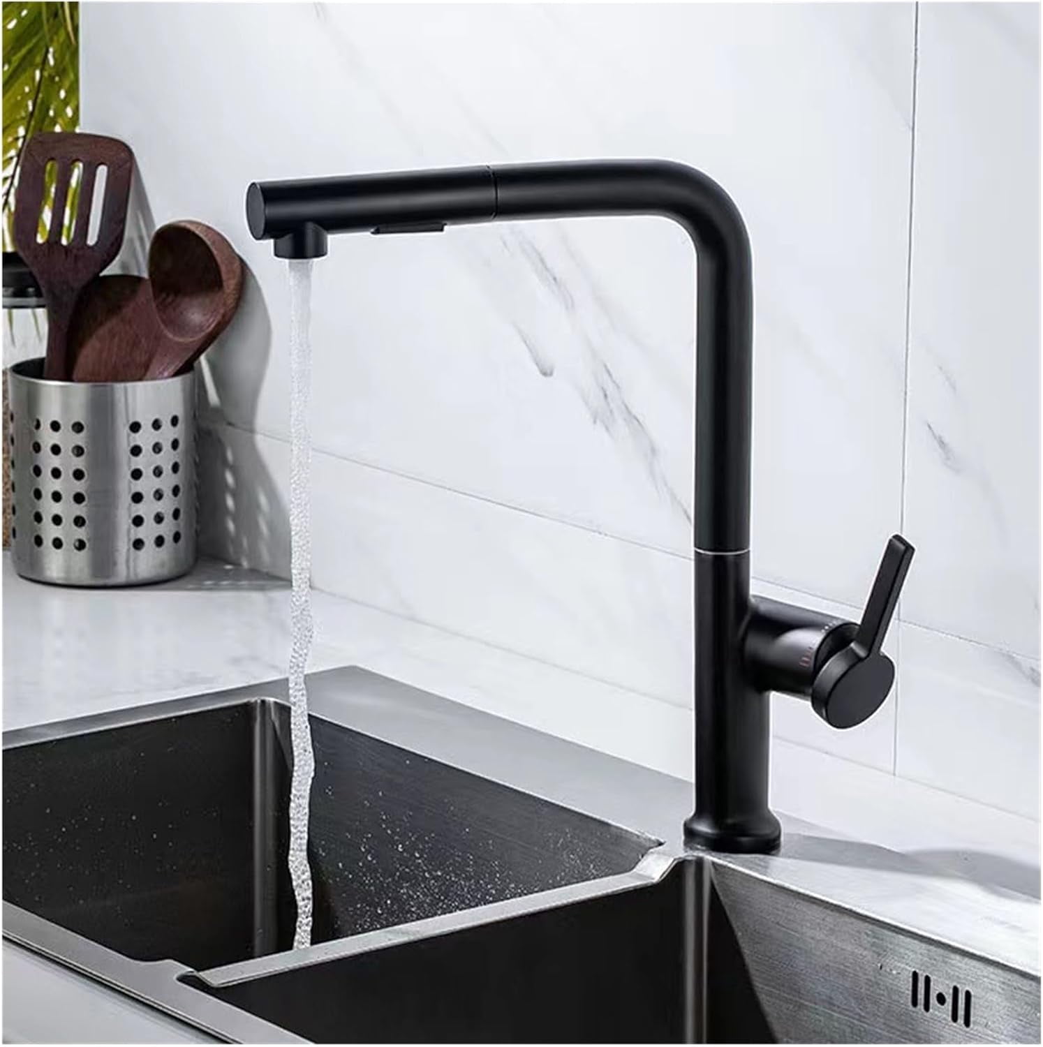 Gray Kitchen Pull Faucet Cold and Hot Water All Copper Wire Drawing ...