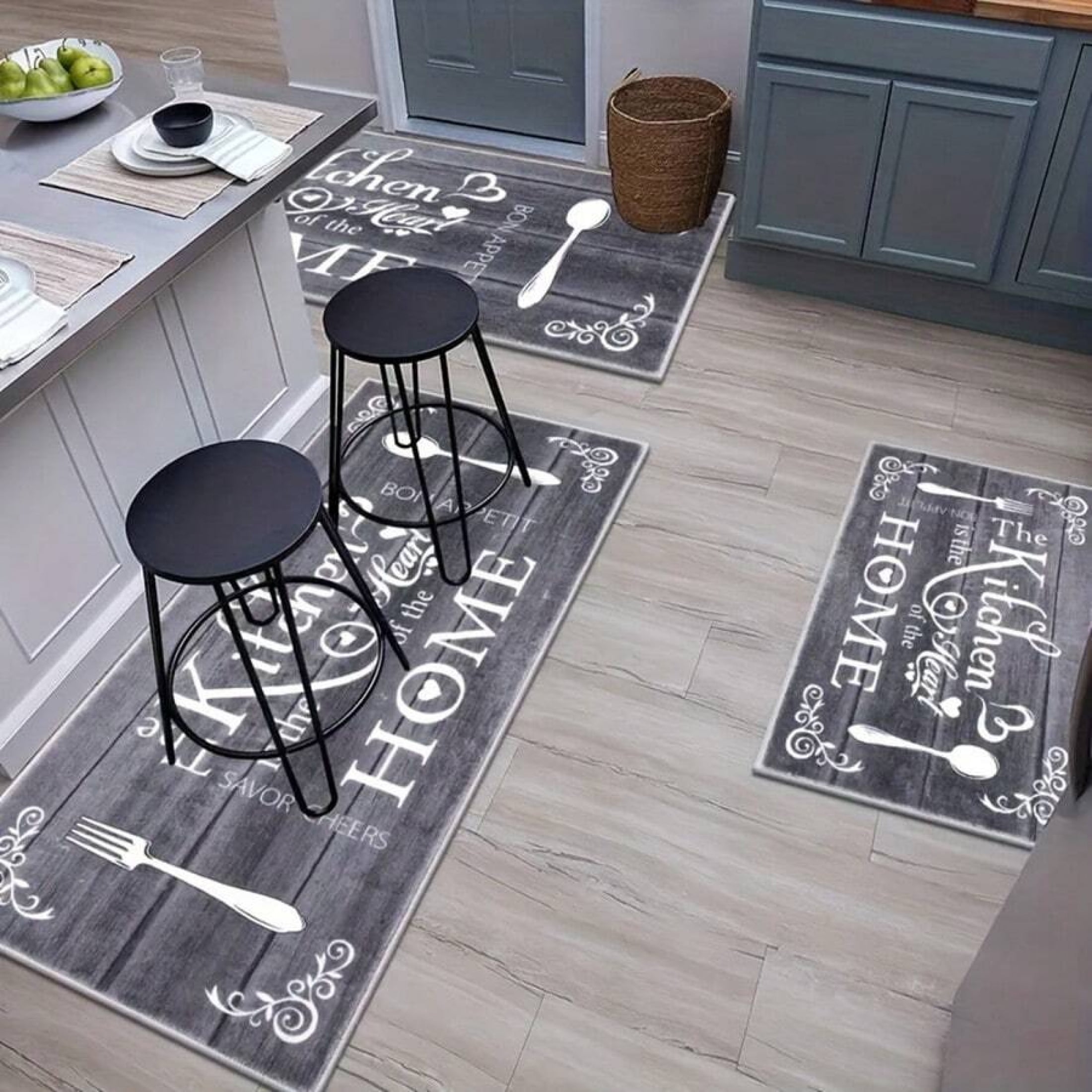Gray Kitchen Rug Set, Anti - Slip Fabric, for Kitchen Floor Decoration ...