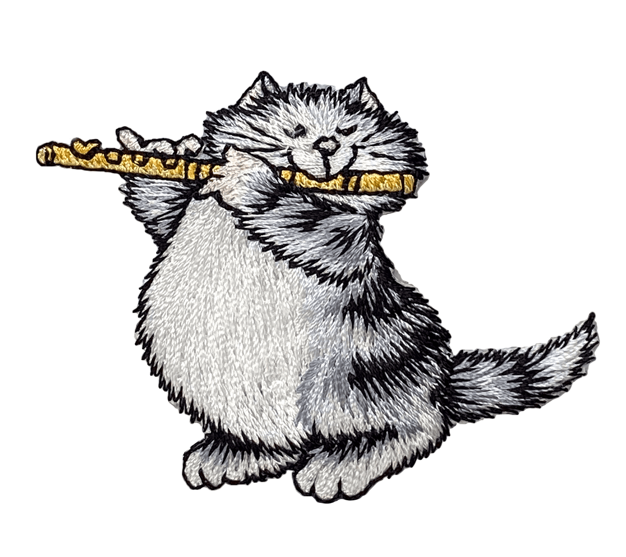 Gray Kitty Cat Playing Flute, Pets, Kitten, Embroidered, Iron-on Patch ...