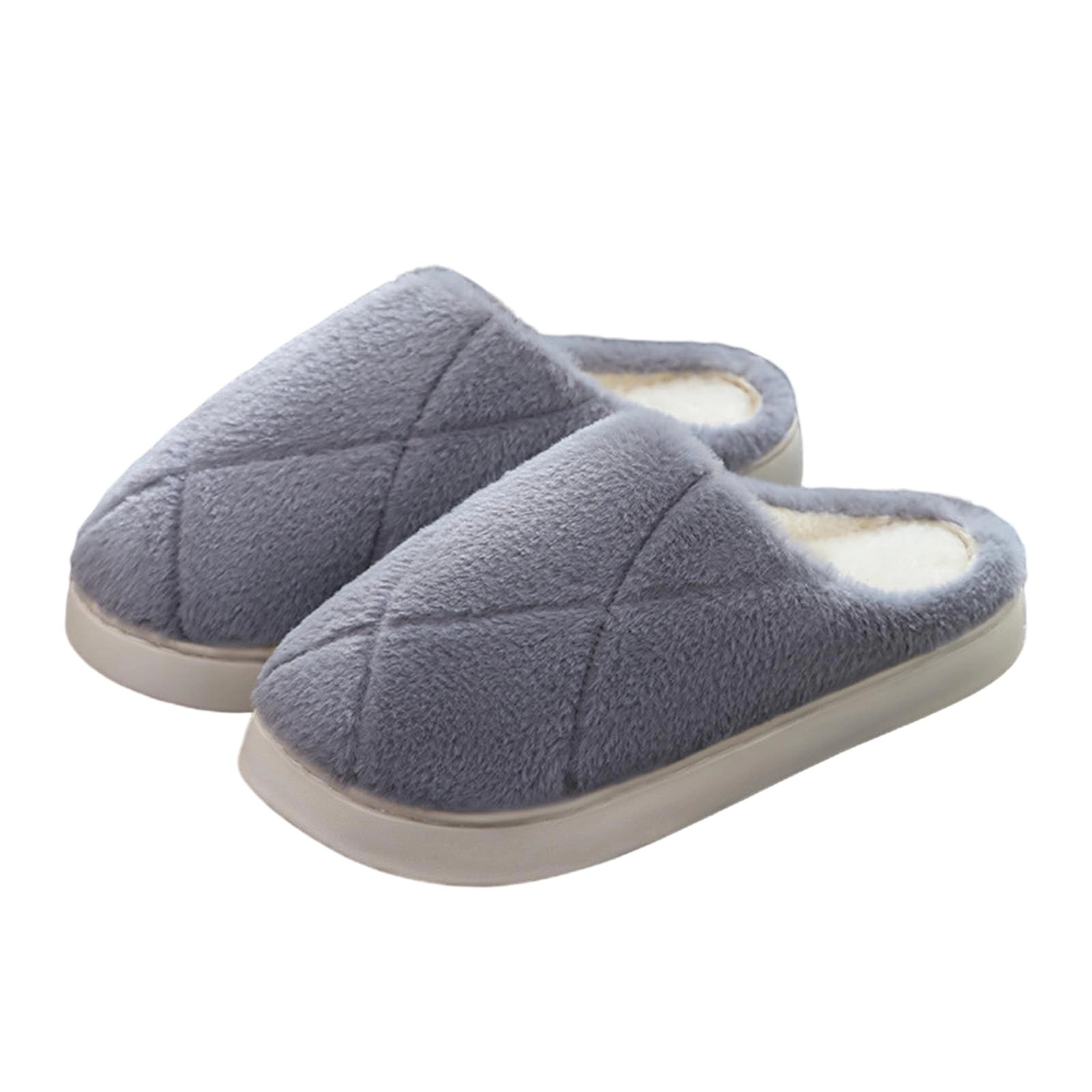 Gray Women'S Cozy Furry House Slippers Soft Warm Indoor/Outdoor Flat ...