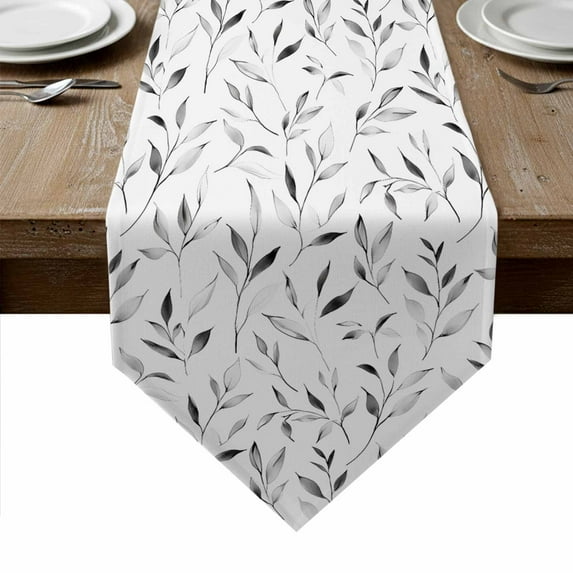Gray Leaf Table Runner Linen Burlap Table Runner 72 Inches Long Modern ...