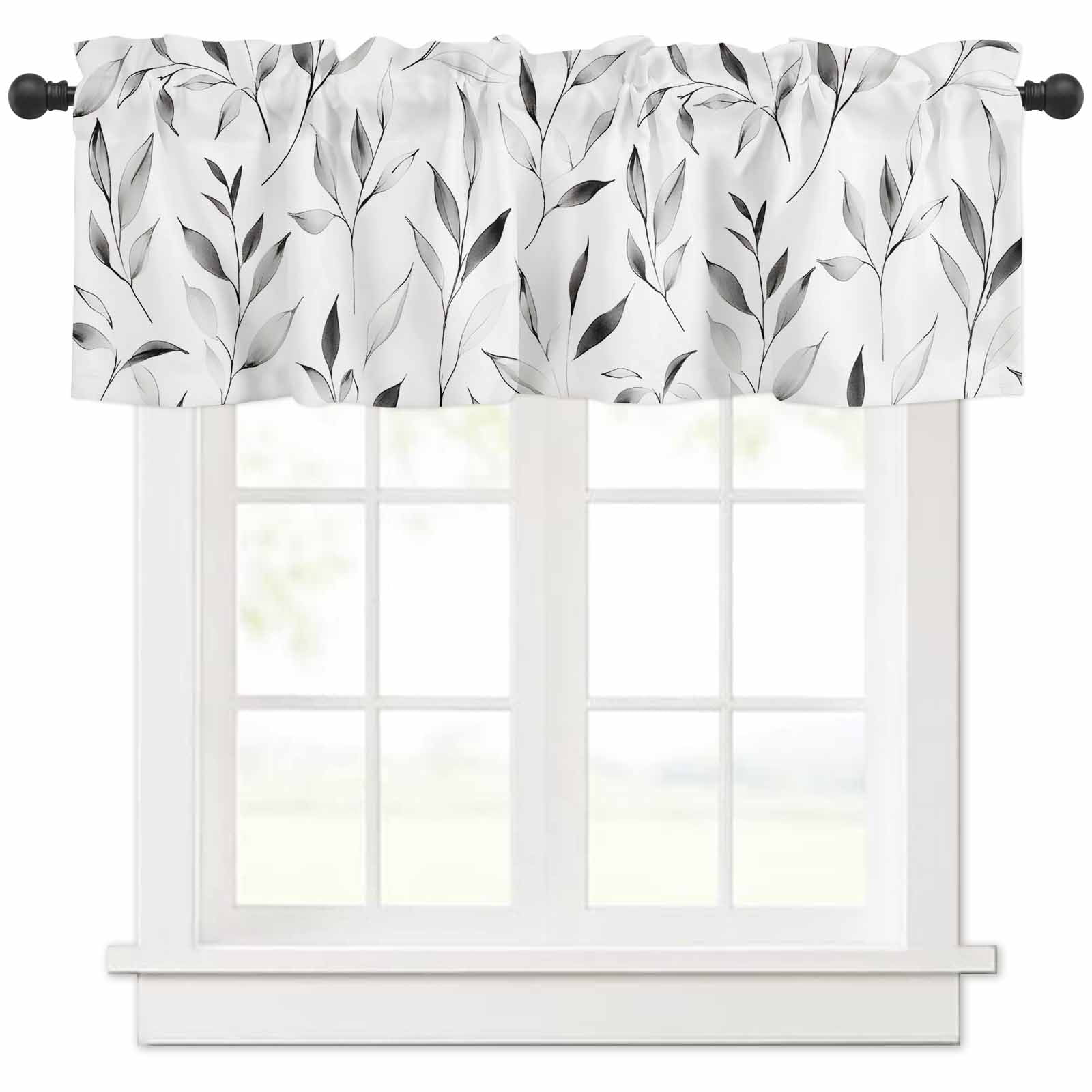 Gray Leaf Valances for Windows Farmhouse Kitchen Curtains Valances Rod ...