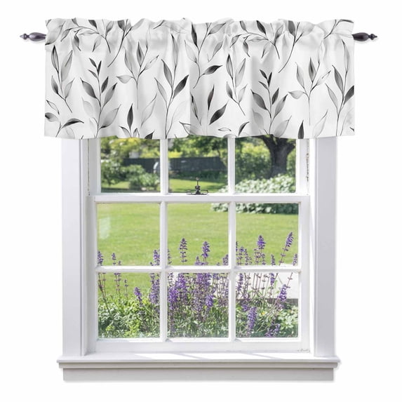 Gray Leaf Valances for Windows, Abstract Countryside Valance Window ...