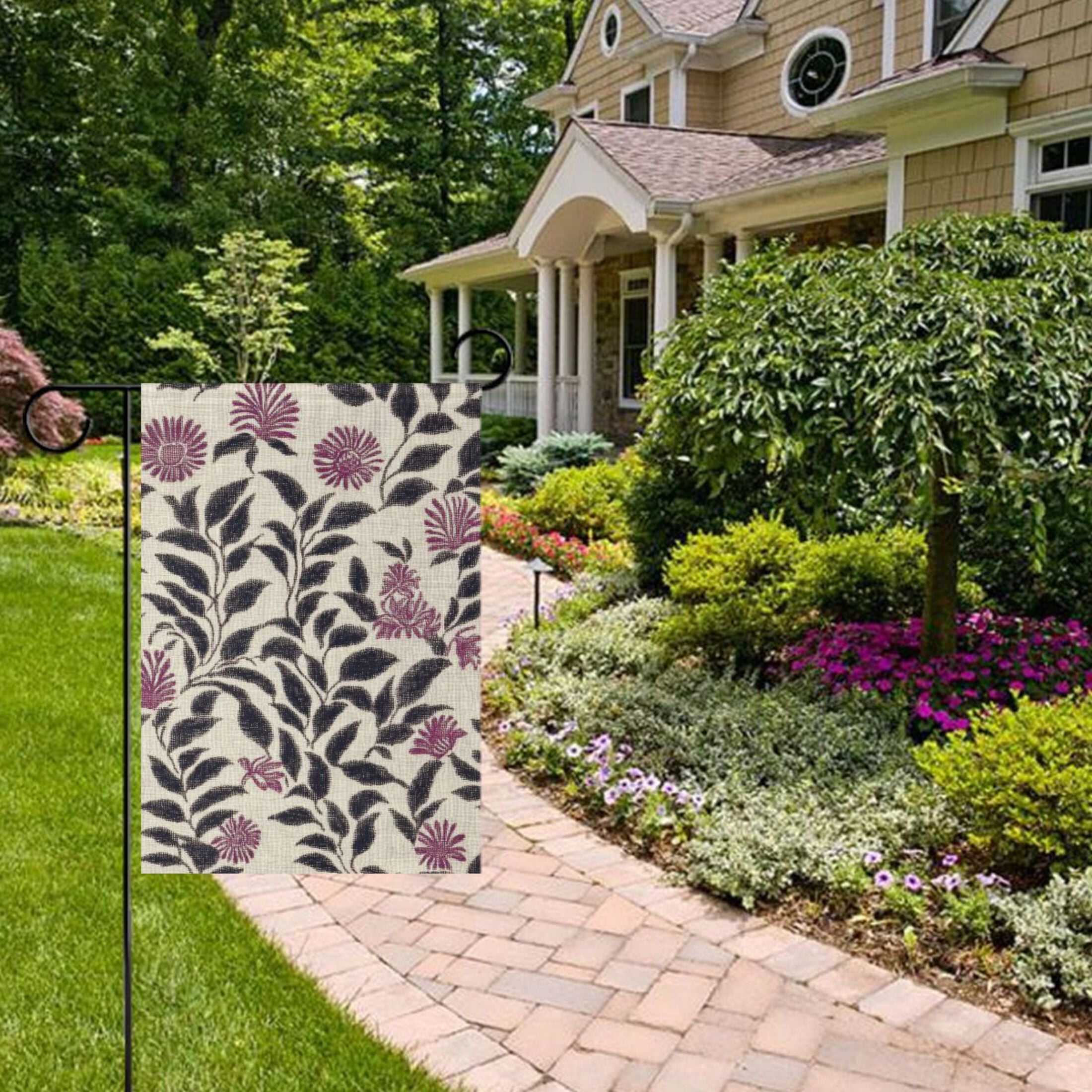 Gray Leaf and Purple Flower Garden Flag 12x18 inch Double Sided Outside ...