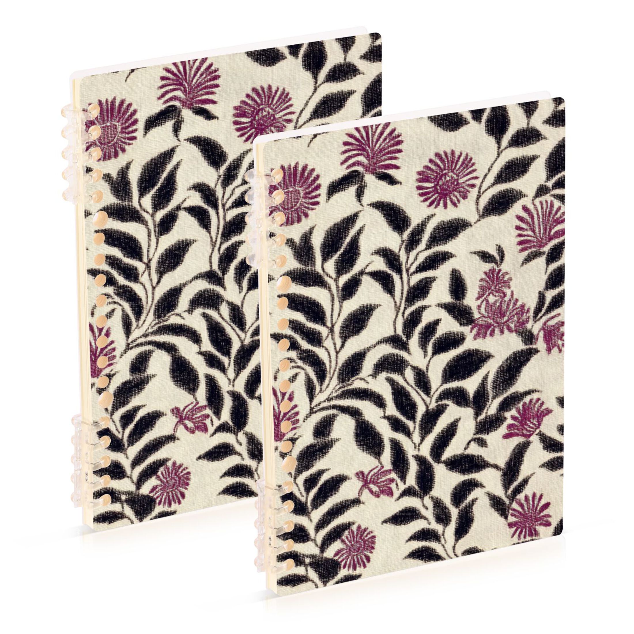 Gray Leaf and Purple Flower Lined Spiral Journal Notebook 60 Pages A5 ...