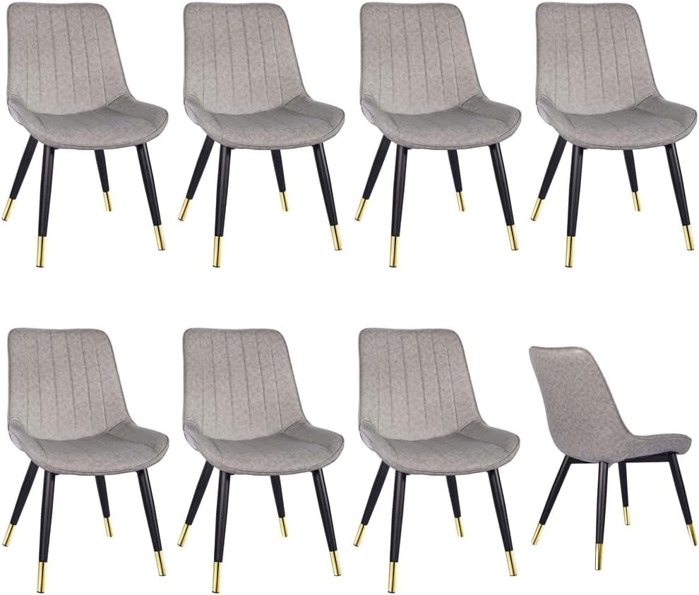 Gray Leather Dining Room Chairs with Gold Tipped Metal Legs Modern ...