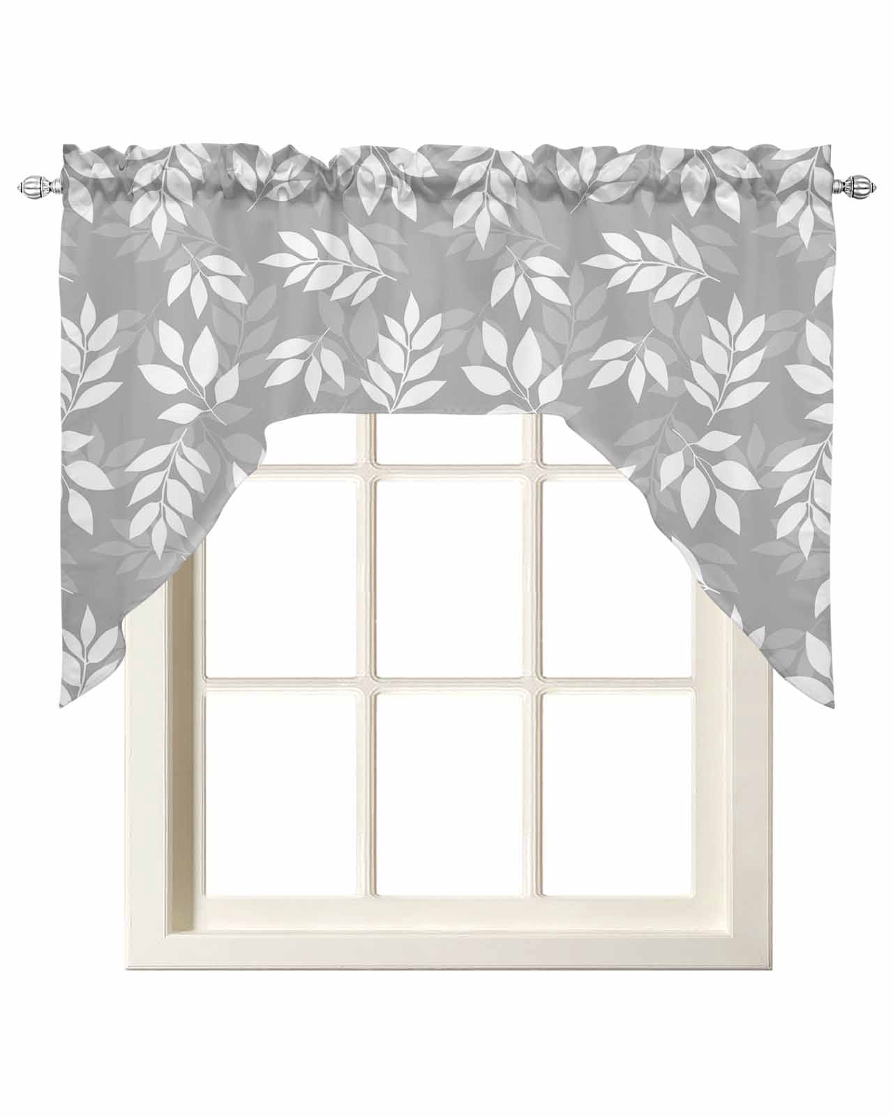 Gray Leaves Kitchen Curtains Swag Valance for Windows/Bathroom/Cafe ...