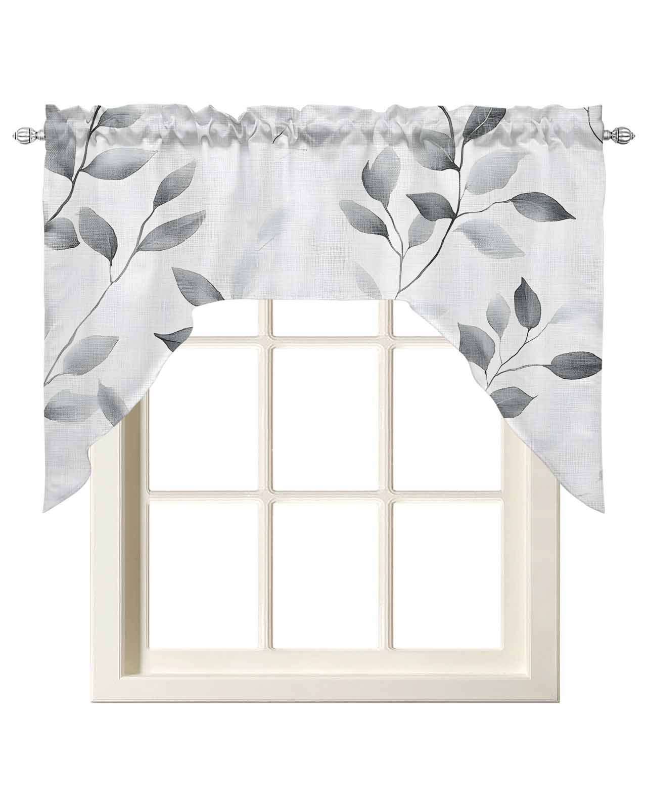 Gray Leaves Kitchen Swag Valances for Windows, Spring Rustic Branches ...