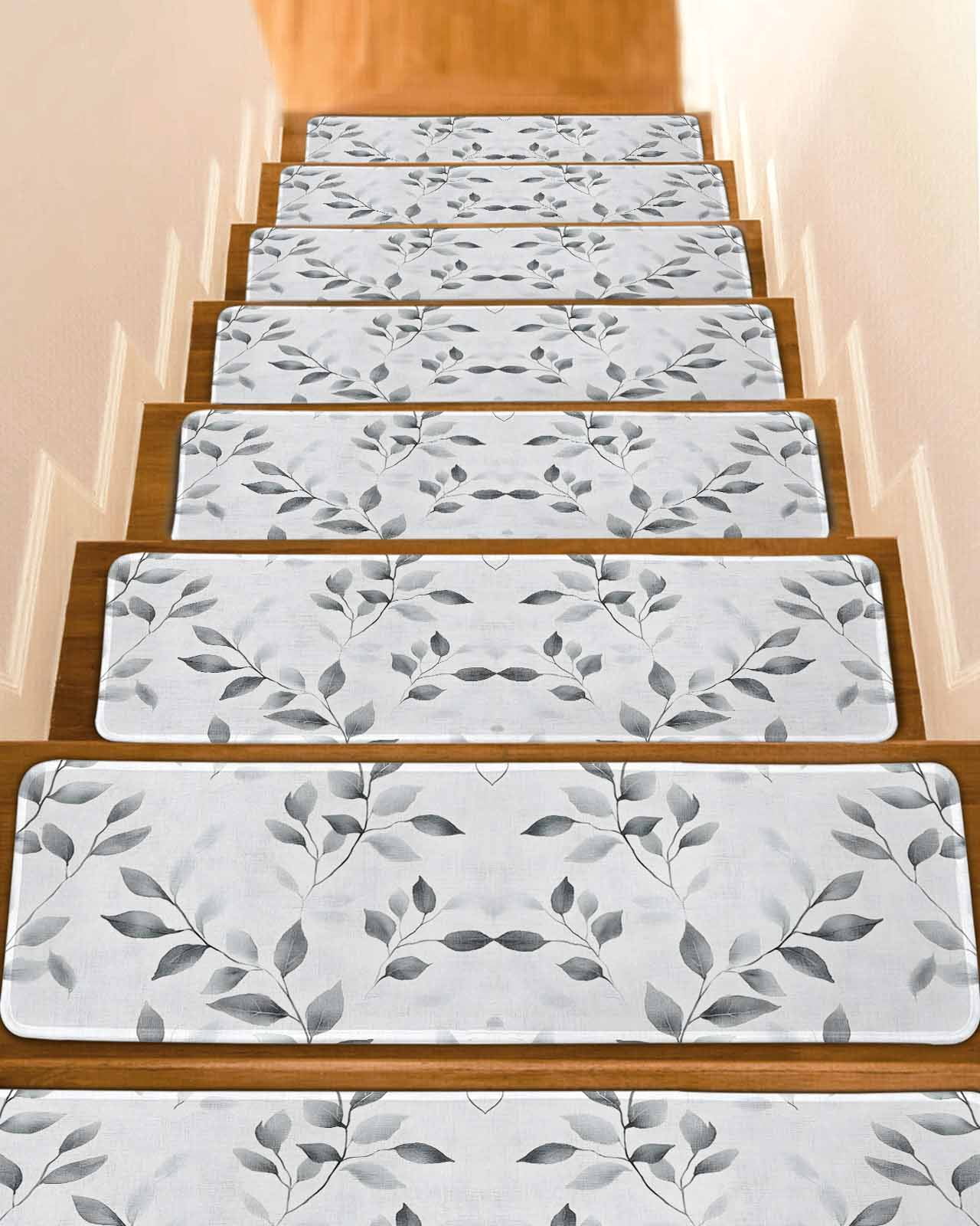 Gray Leaves Stair Treads for Wooden Steps Indoor Runner Rug Carpet ...