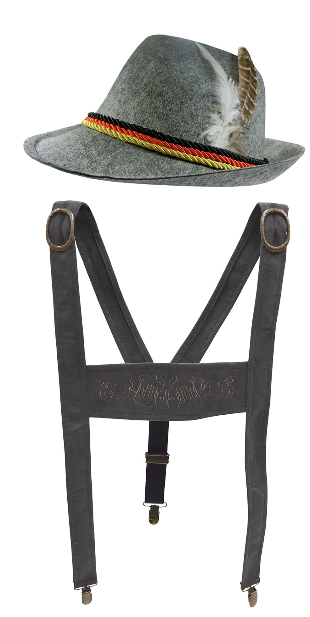 Gray Lederhosen Suspenders Bavarian Alpine Hat German Oktoberfest ...