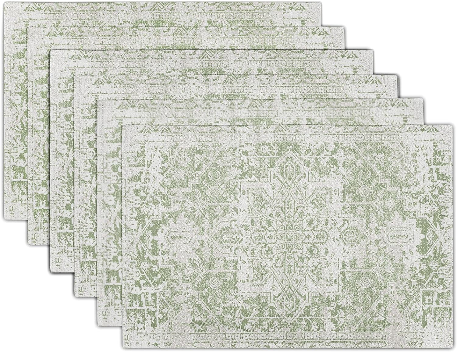 Gray Light Green Boho Placemats Set of 6 Ethnic Bohemian Carpet Place ...