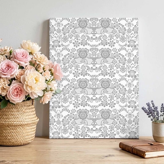 Gray Line Flowers Canvas Wall Art for Living Room, French Vintage ...