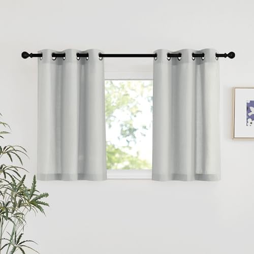 Gray Linen Kitchen Window Curtains Over Sink, Grommet Thick Linen Gray ...