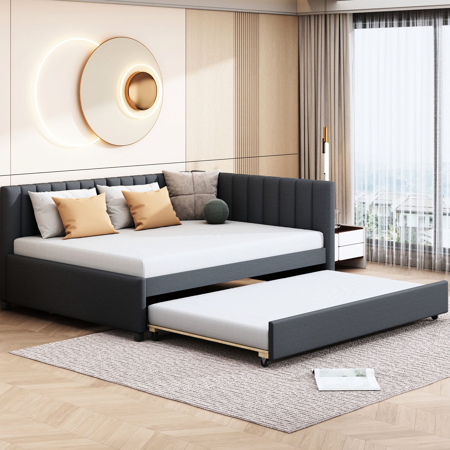 Gray Linen - Wood Slat System and Twin Trundle - In Small Apartments ...