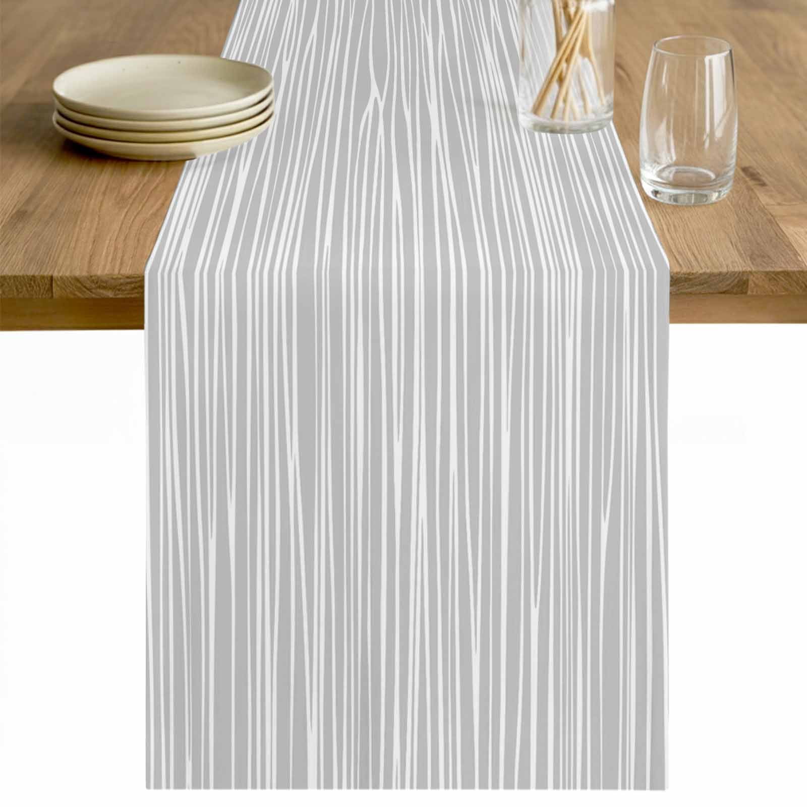 Gray Lines Table Runner - 90 Inch Long Vintage Wave Stripes Texture ...