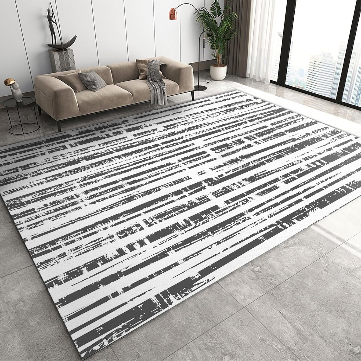 Gray Lines Texture Background Area Rug 5x6ft Abstract Geometric Stripes ...