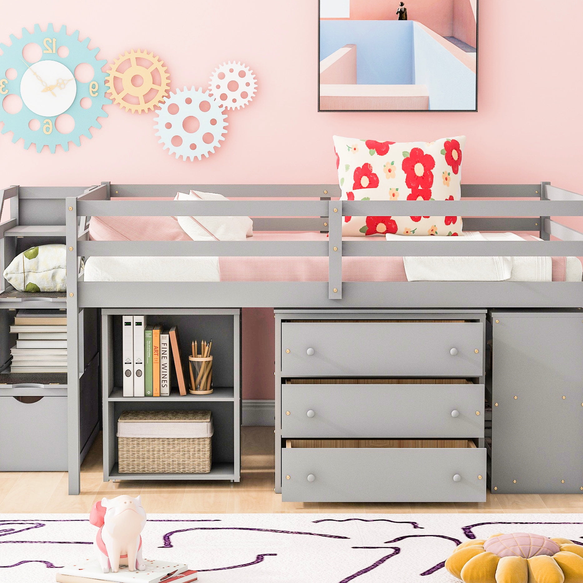 Gray Loft Bed | Retractable Writing Desk | Home Study Space - Walmart.com