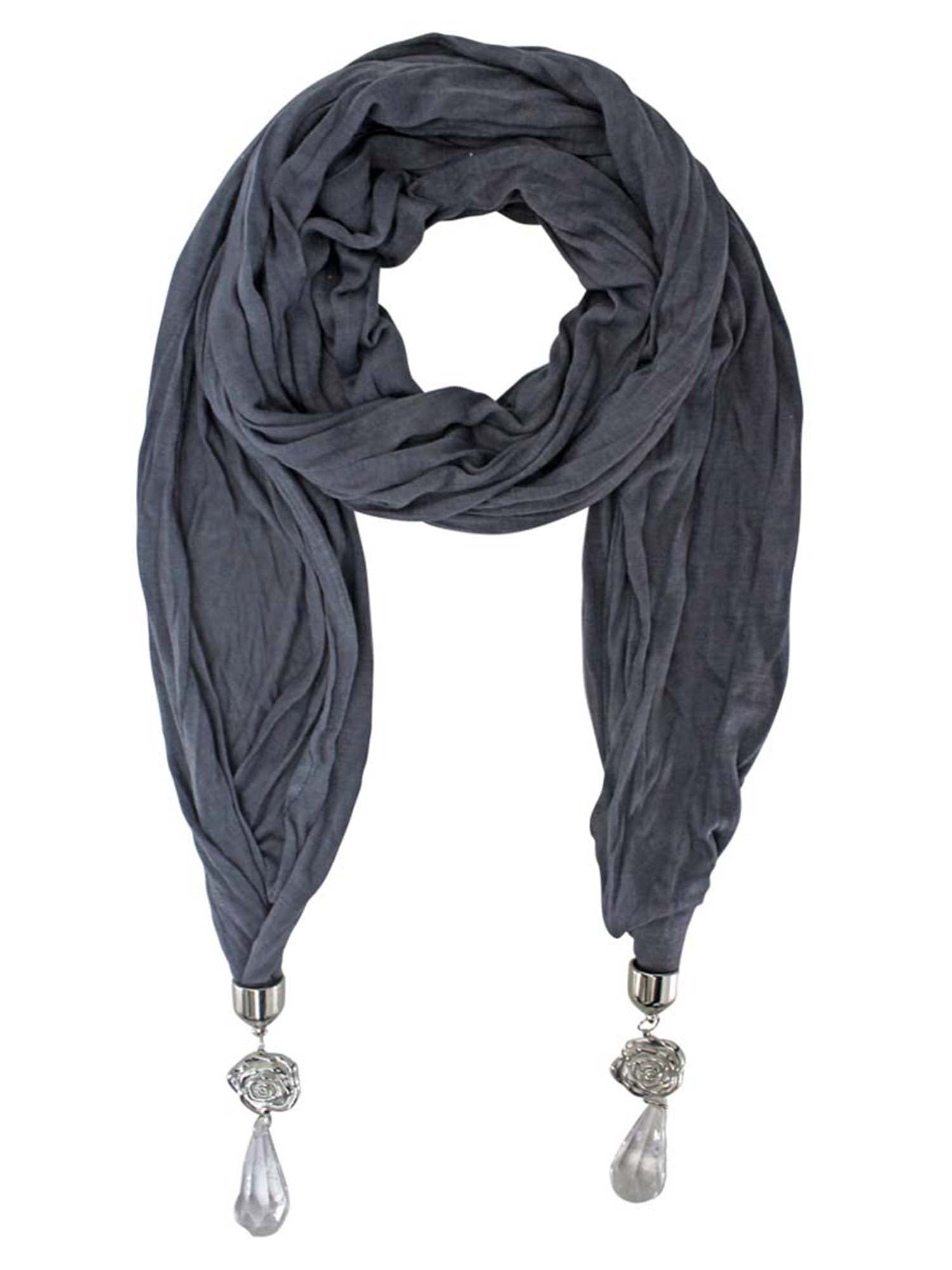 Gray Long Crinkled Jewelry Scarf With Bauble Tips - Walmart.com