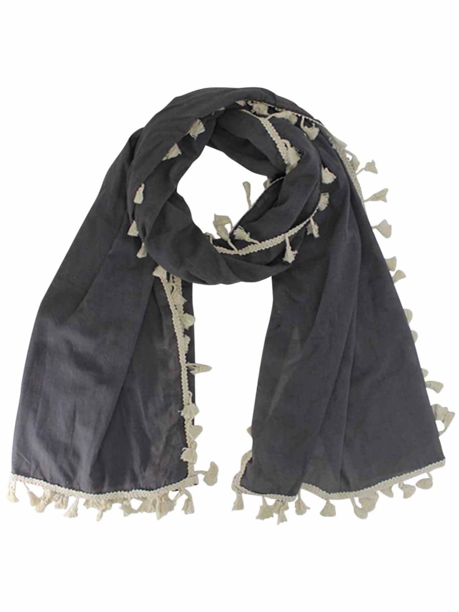 Gray Long Neck Scarf With Contrast Tassel Trim - Walmart.com