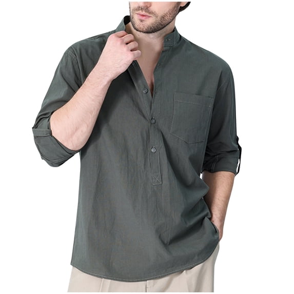 Gray Long Sleeve T Shirts for Man Fall Winter Collared Neck Brunch ...