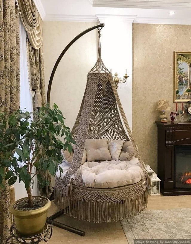 Gray Luxurious Boho Swing, Macrame Swing Chair Swing Only ...