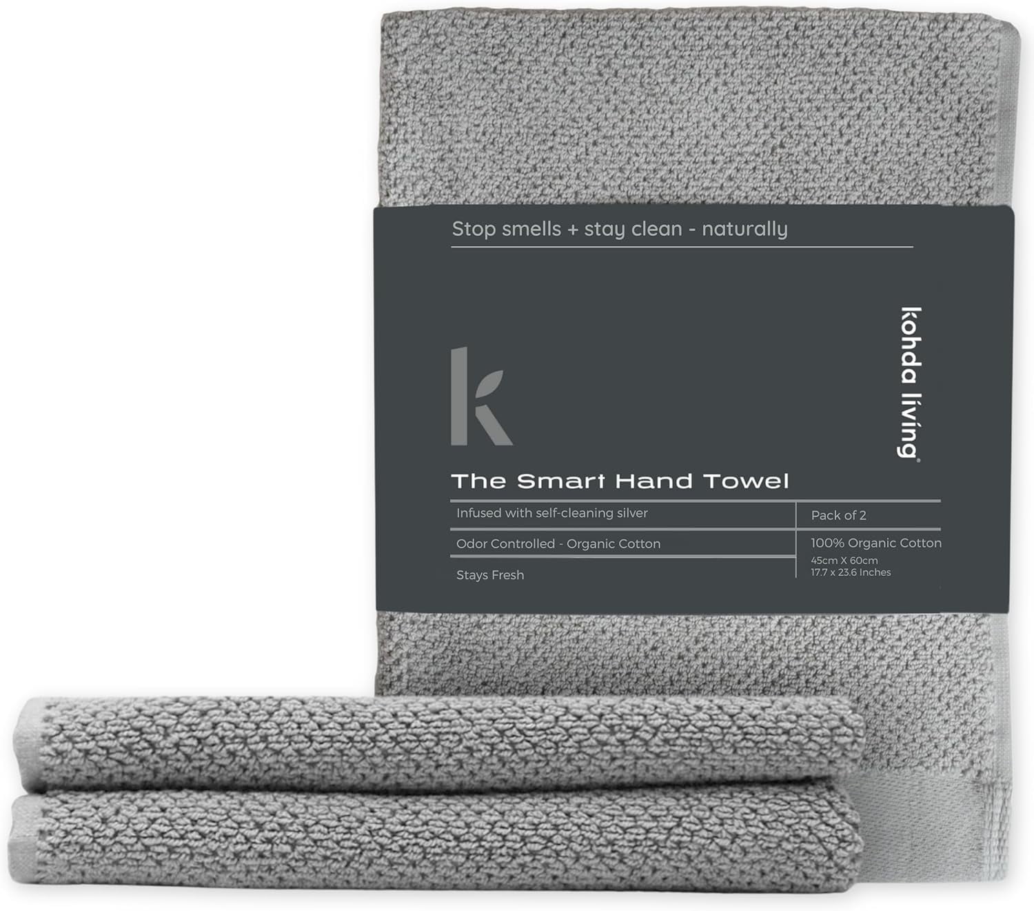 Gray Luxury Powder Room Hand Towels for Bathroom, Set of 2 - Silver ...