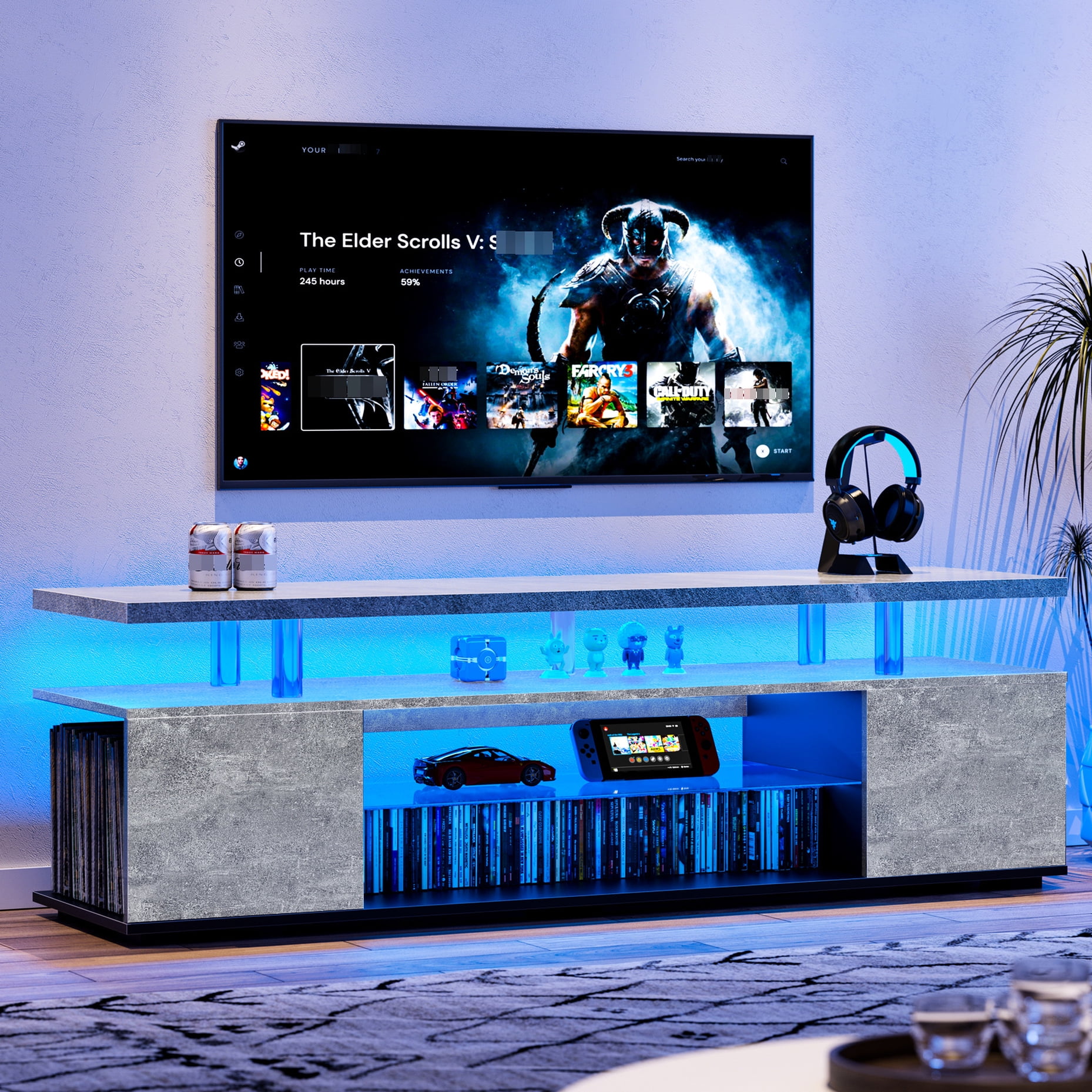 Gray MDF Filled TV Stand - Gaming - Friendly Ergonomics - Primary ...