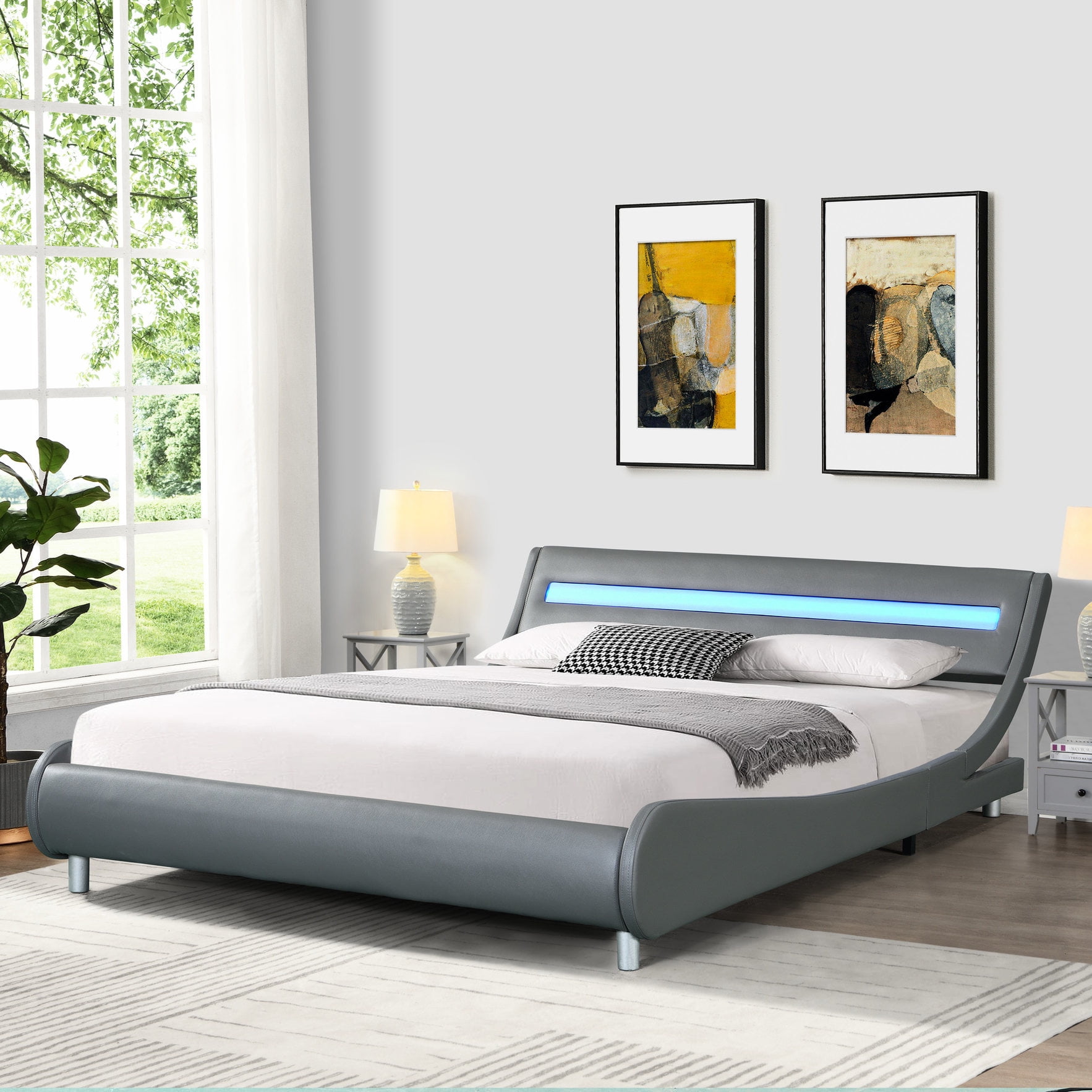 Gray MDF - LED Lighting with Remote - Bedroom Setup - Easy to Assemble ...