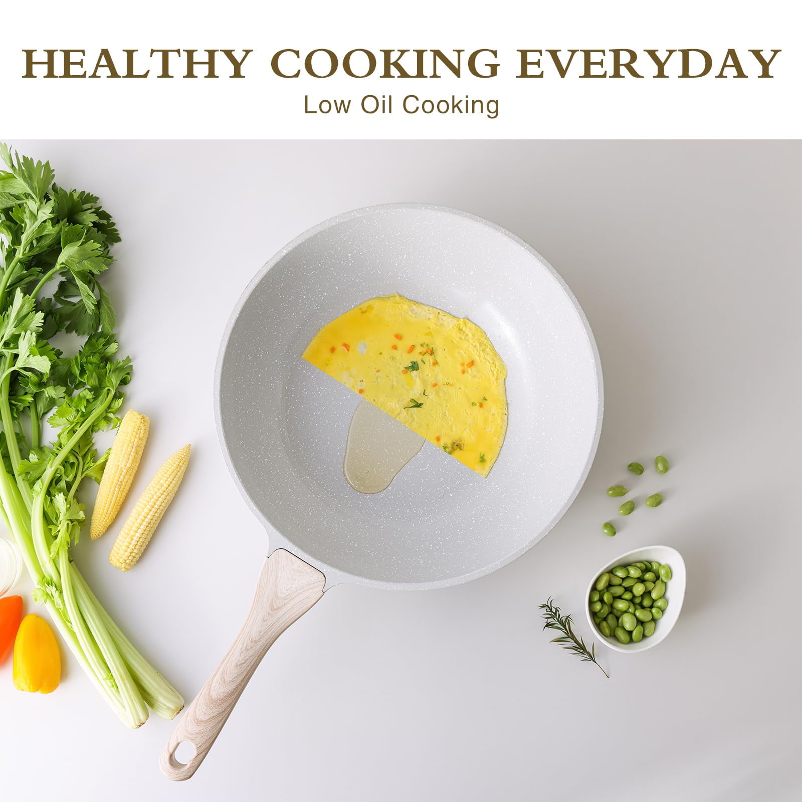 Gray Maifan Stone Non - stick Wok - With Wooden Handle and Glass Lid ...