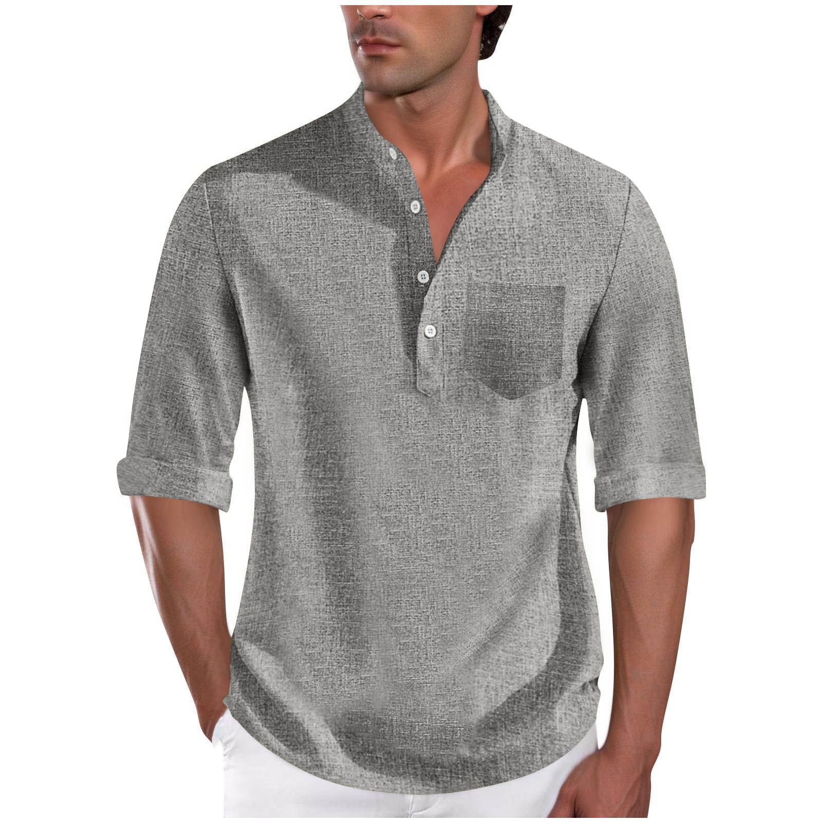 Gray Man Cardigan Basic Tops Blouses for Mens Long Short 3/4 Length ...
