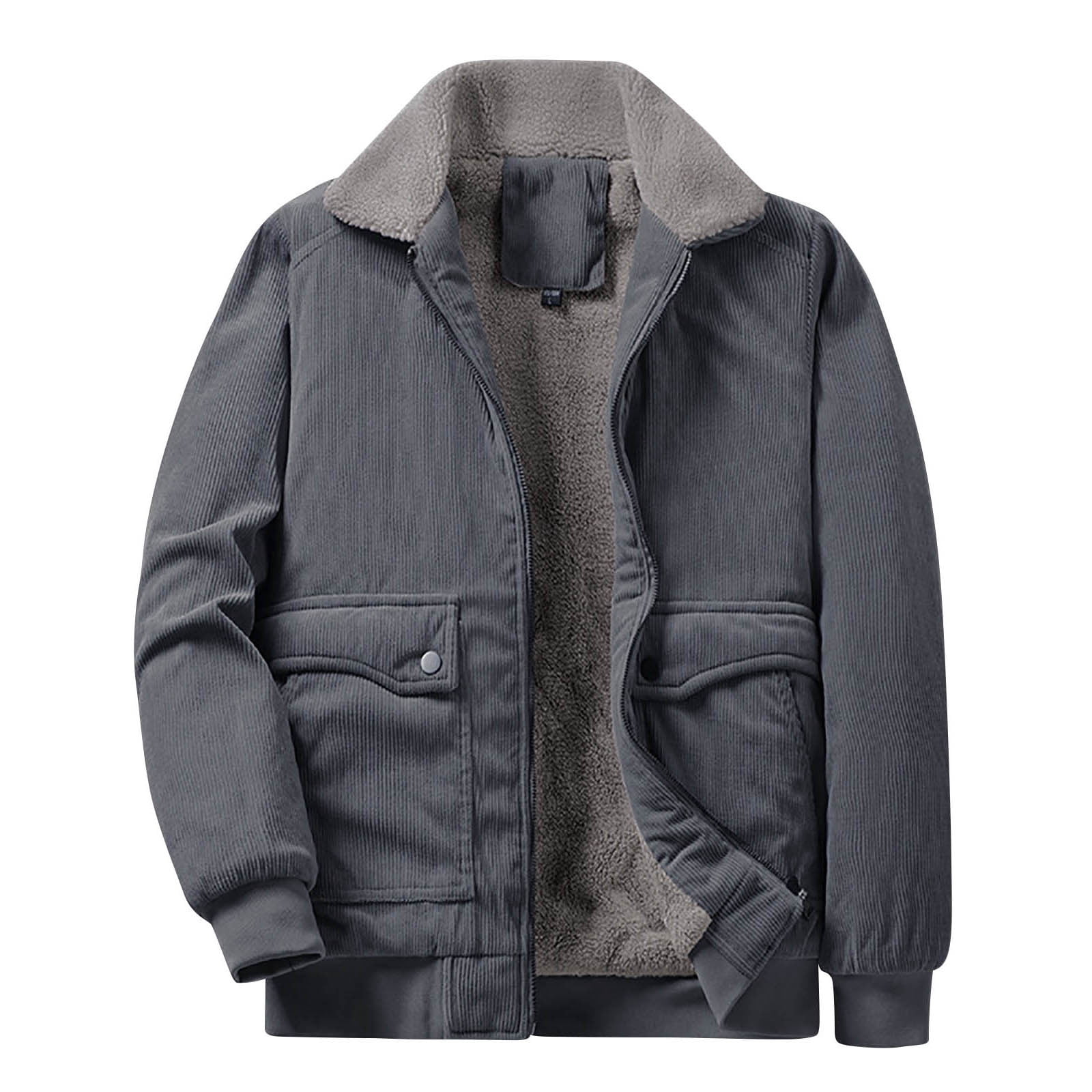 Gray Man High Neck Corduroy Fleece Lined Wool Lounge Jacket Outfits for ...
