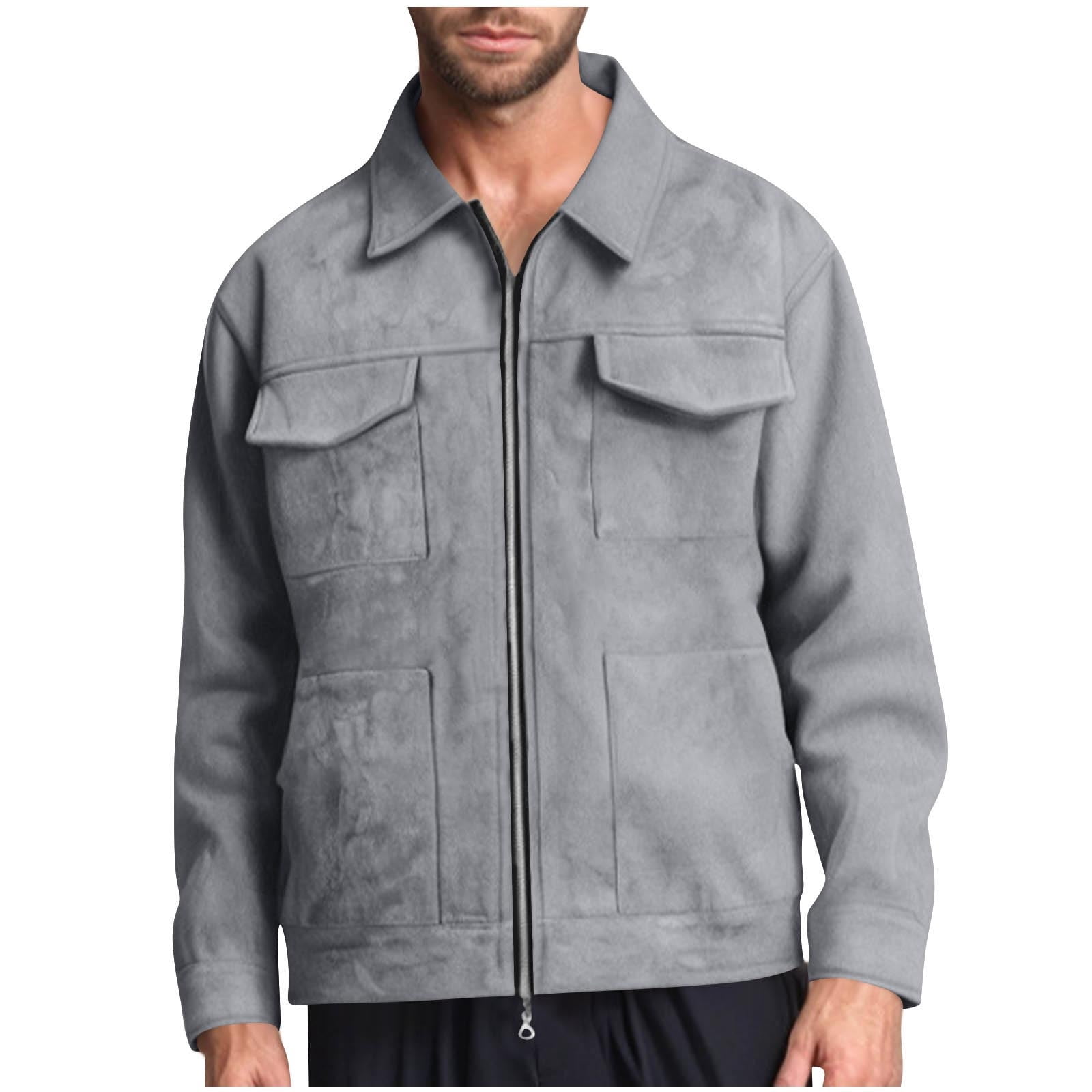 Gray Man Long Sleeve Deer Graphic Jackets Outfits for Mens Collared ...