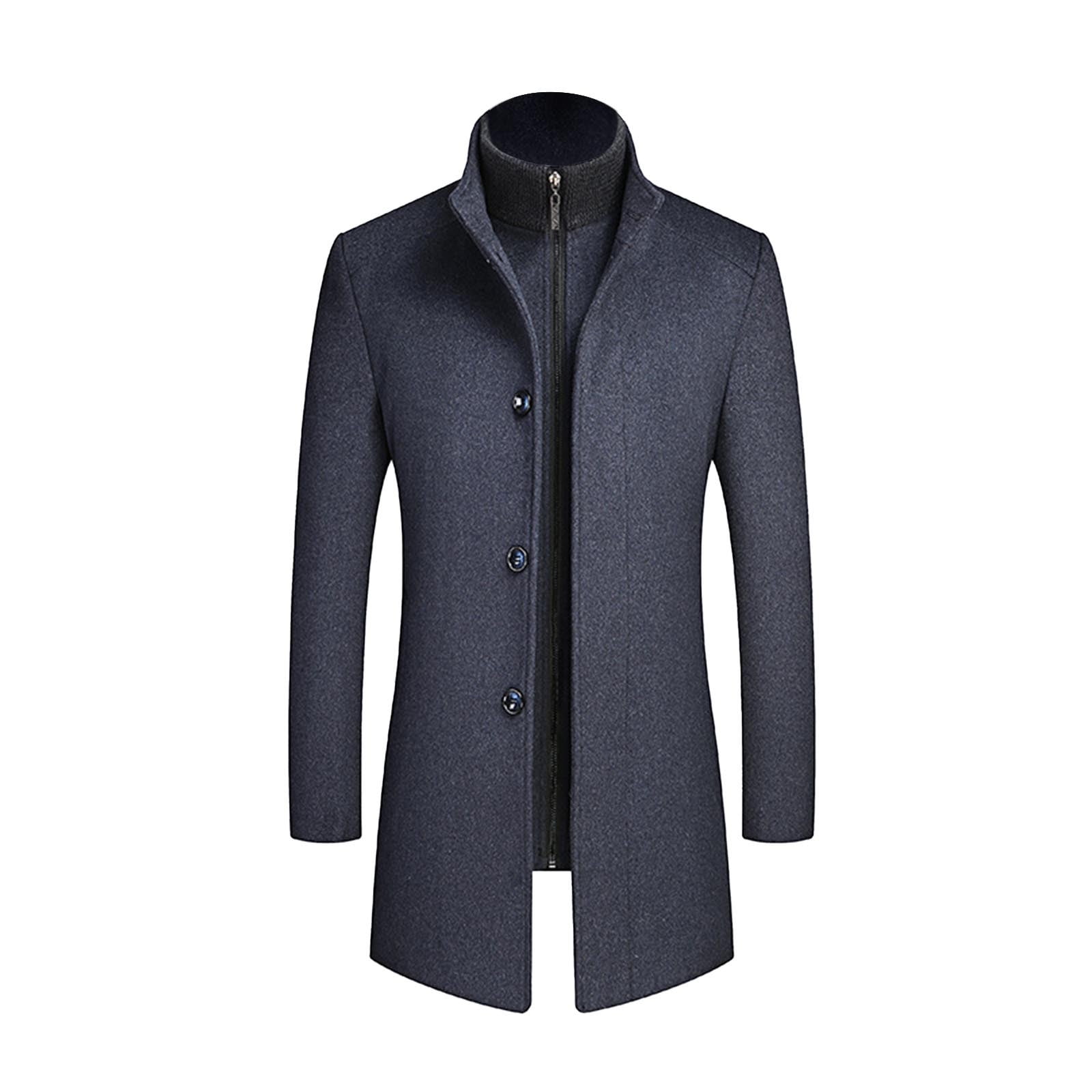 Gray Man Lounge Button Trench Coat for Mens High Neck Long Thermal ...