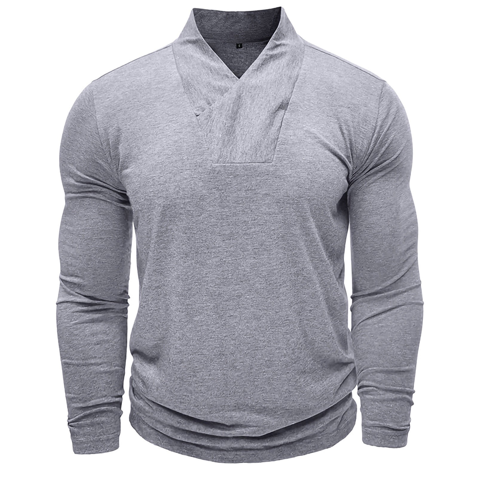 Gray Man Tshirts Collared Neck Spandex Tee Tops for Man Long Sleeve ...