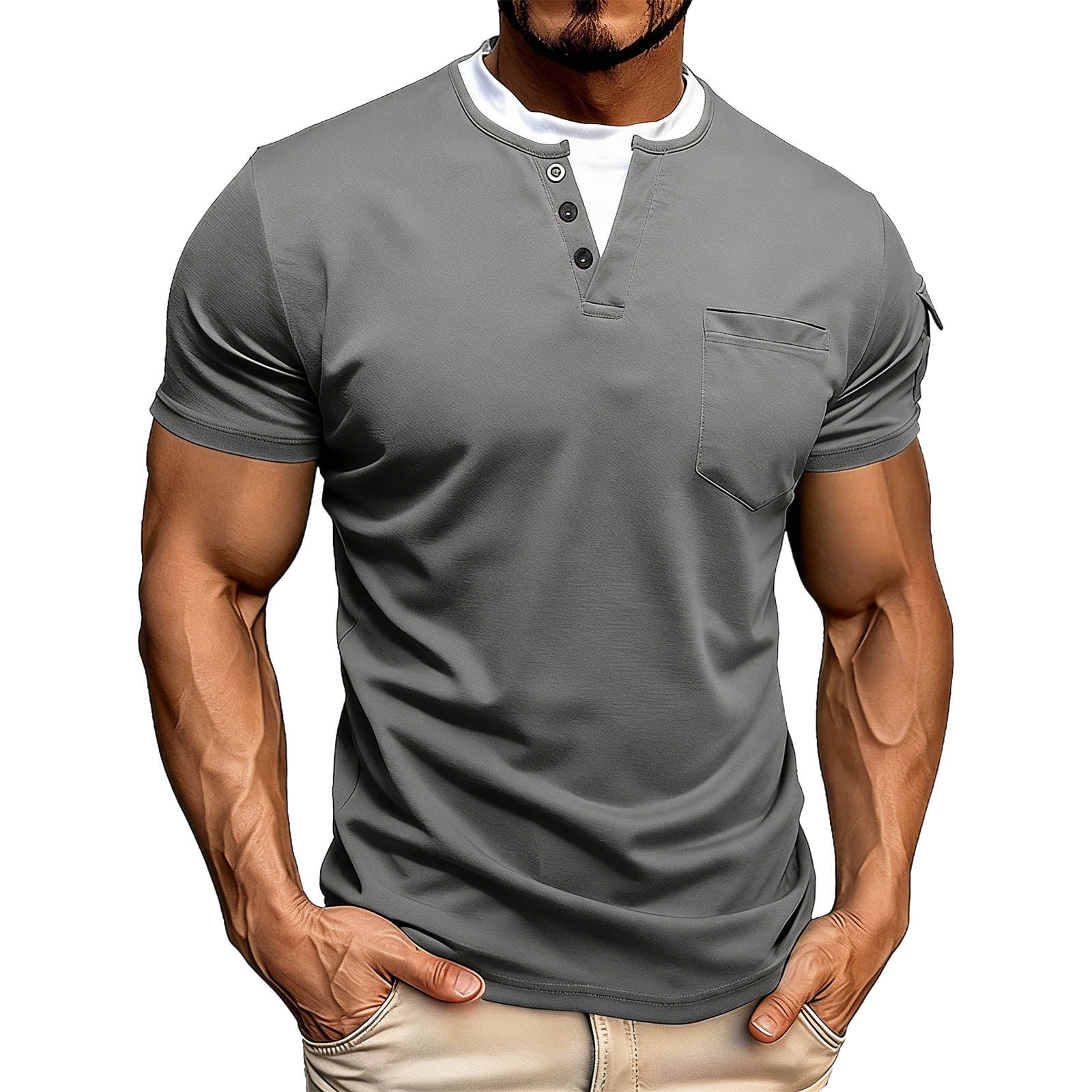 Gray Man Two Piece Tiered Fake 2 Plain Tops T Shirts 2PC Sets for Mens ...