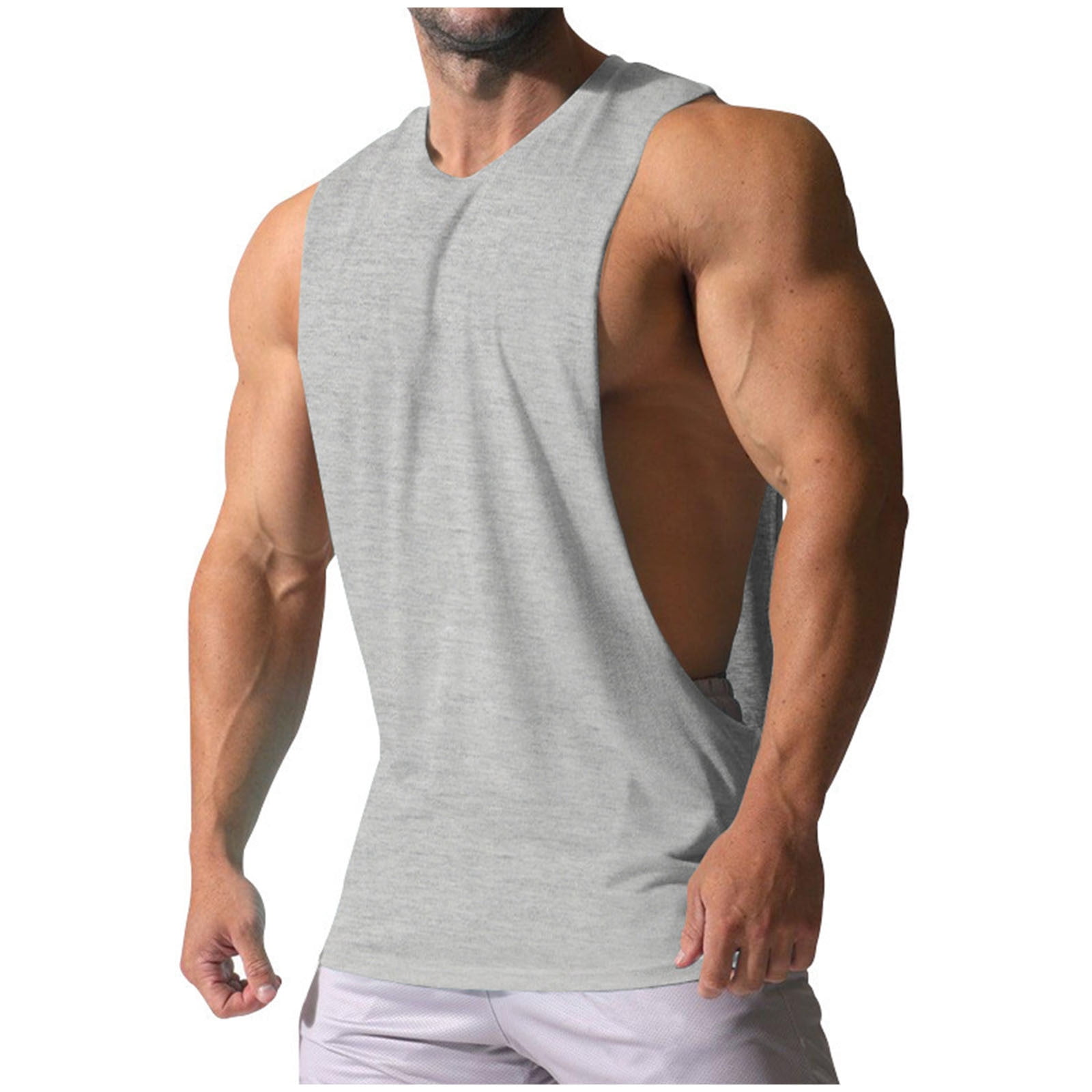 Gray Man Vests Boat Neck Spandex Vest Tops for Mens Sleeveless Track ...